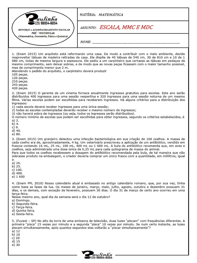 Escalas e MMC e MDC - Ficha 2 | PDF | Mapa | Calendário