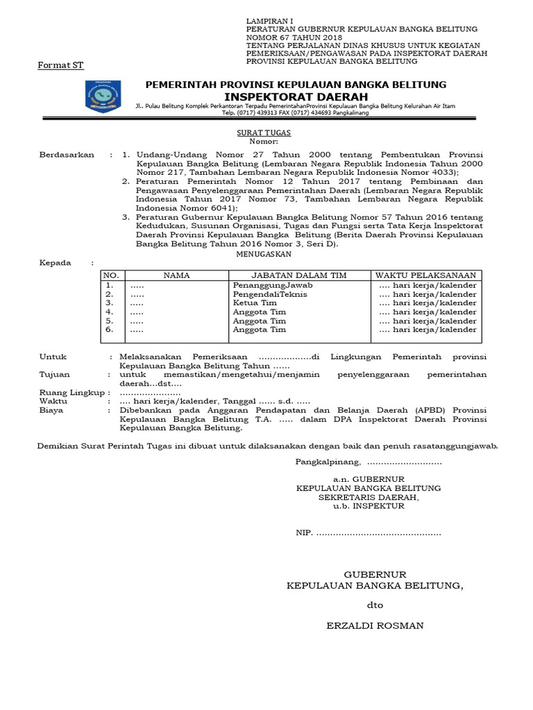 Surat Tugas Inspektorat Babel | PDF