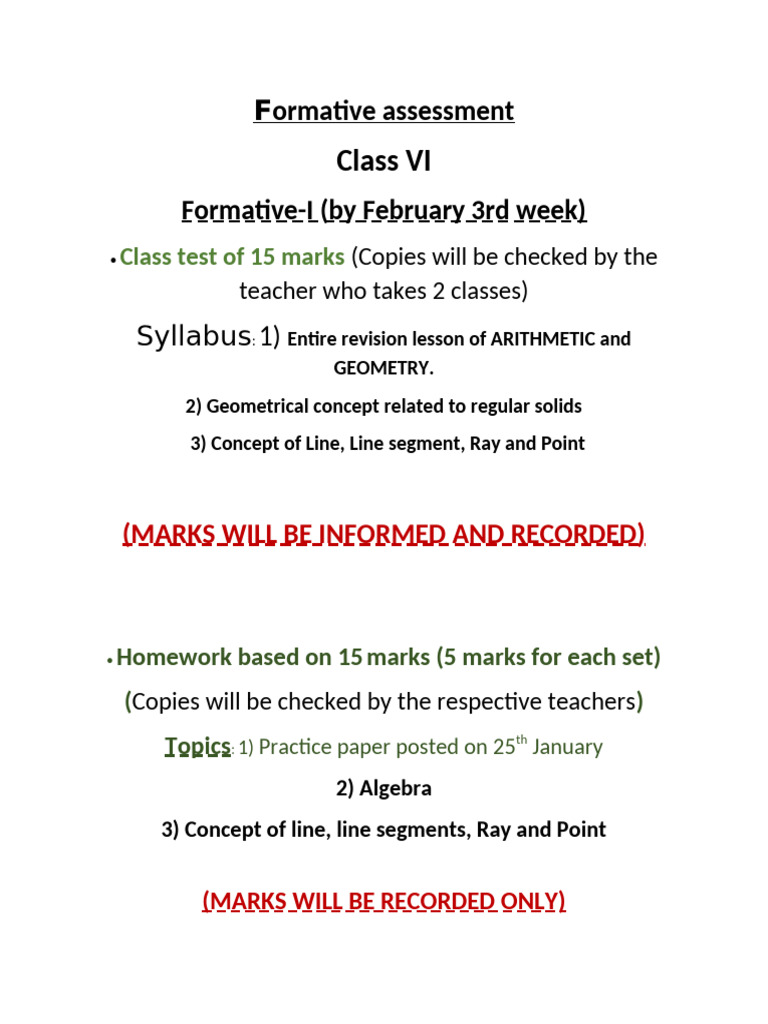 Class VI Formative Assessment 2025 | PDF