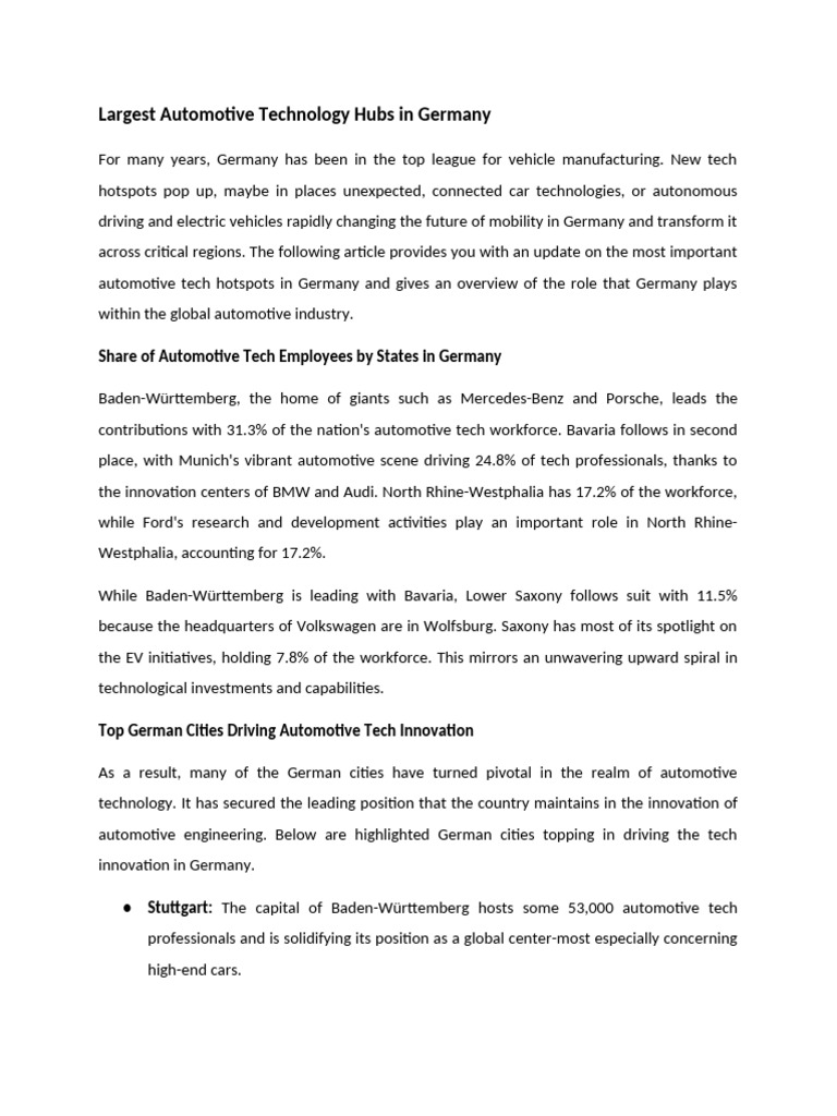 Largest Automotive Technology Hubs in Germany New | PDF | Electric ...