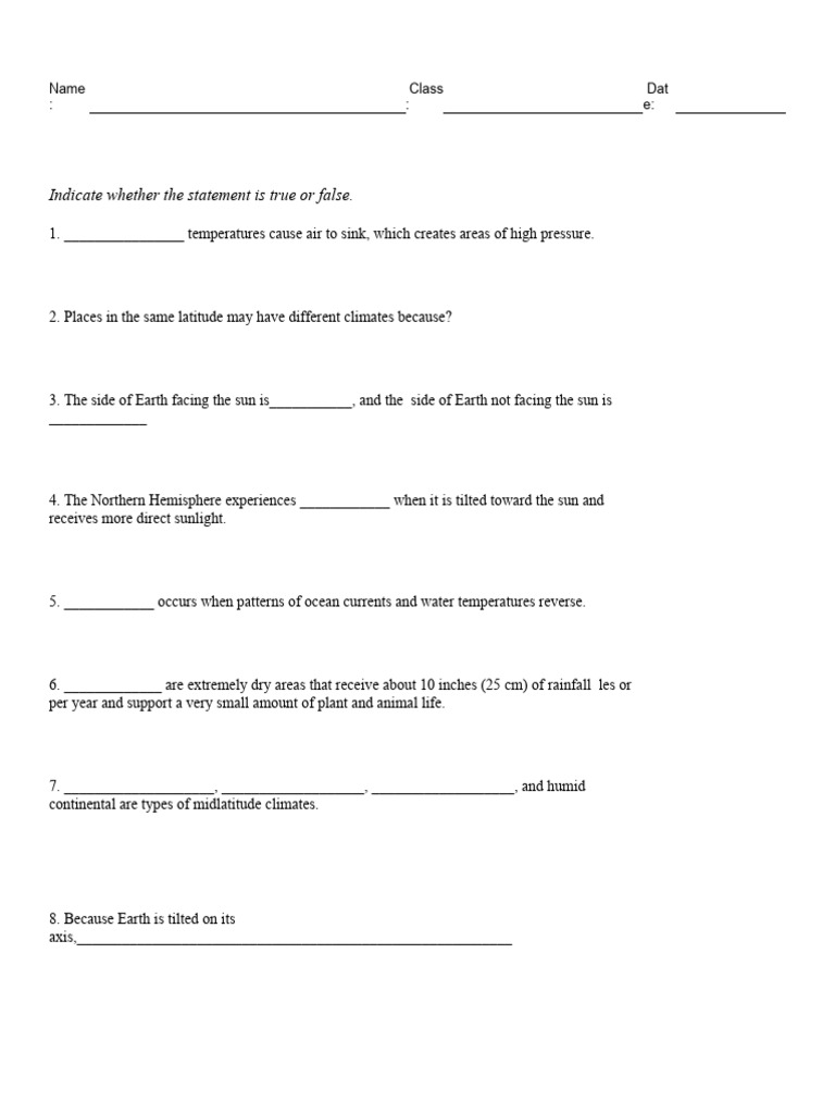 Climate and Earth Science Quiz Questions | PDF | Earth | Earth Sciences