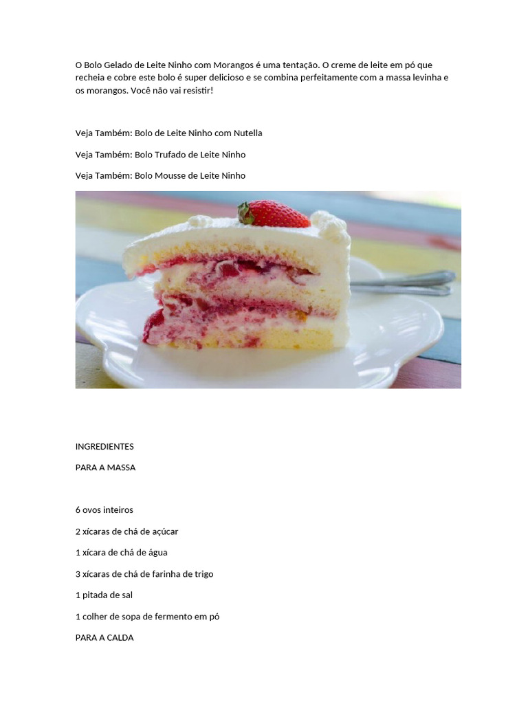 Bolo Gelado de Leite Ninho Com Morangos | PDF