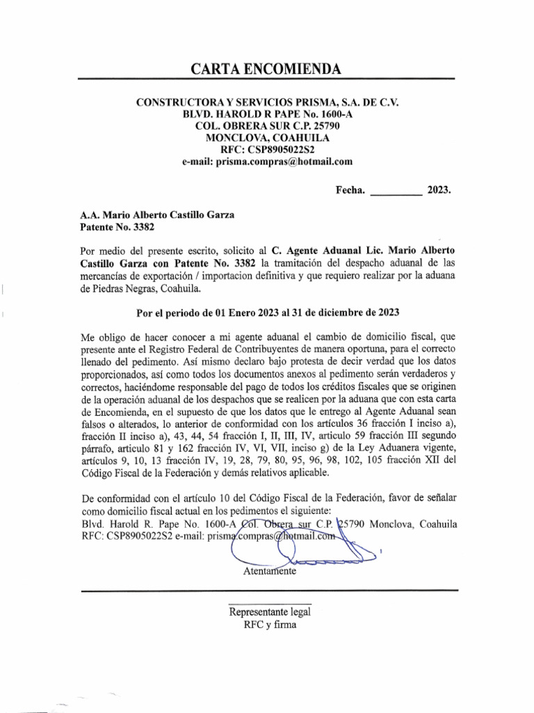 Carta Encomienda | PDF