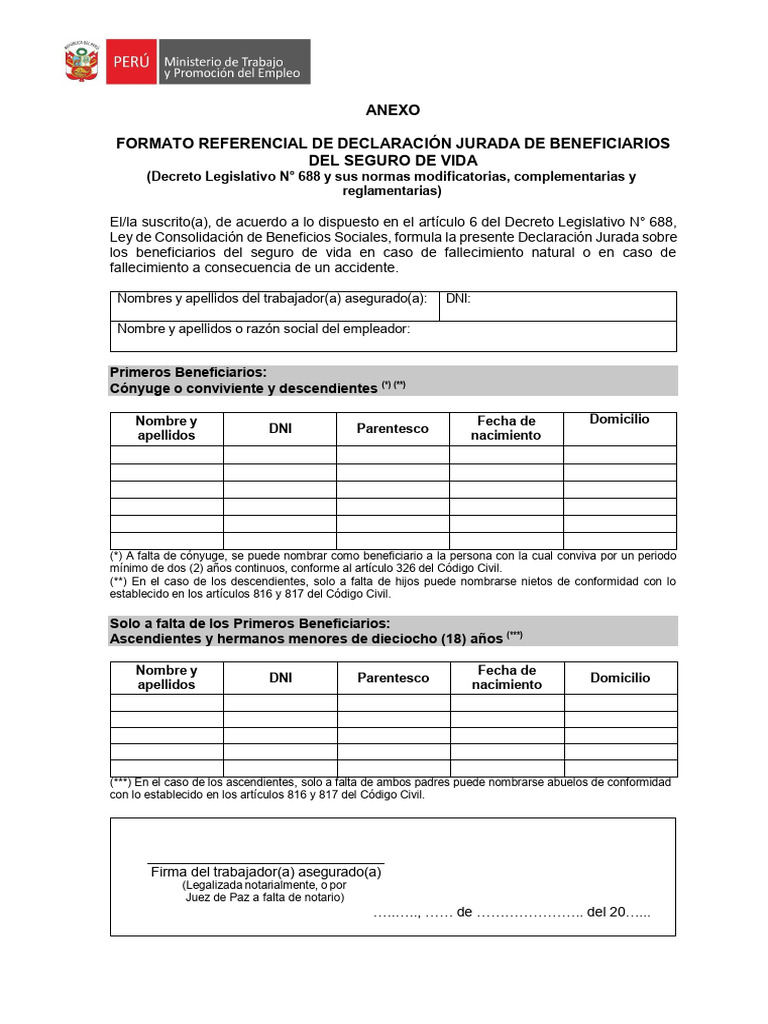 Formato de Declaración Jurada de Beneficiarios | PDF