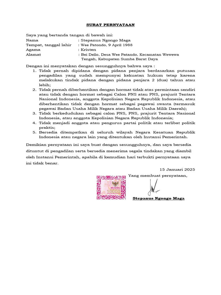 Surat Pernyataaan | PDF
