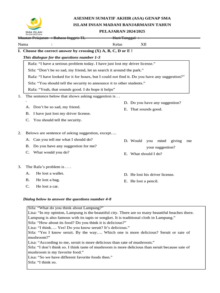 TL Bahasa Inggris Fix 2 Soal Asa Kelas Xii | PDF | Motorcycling