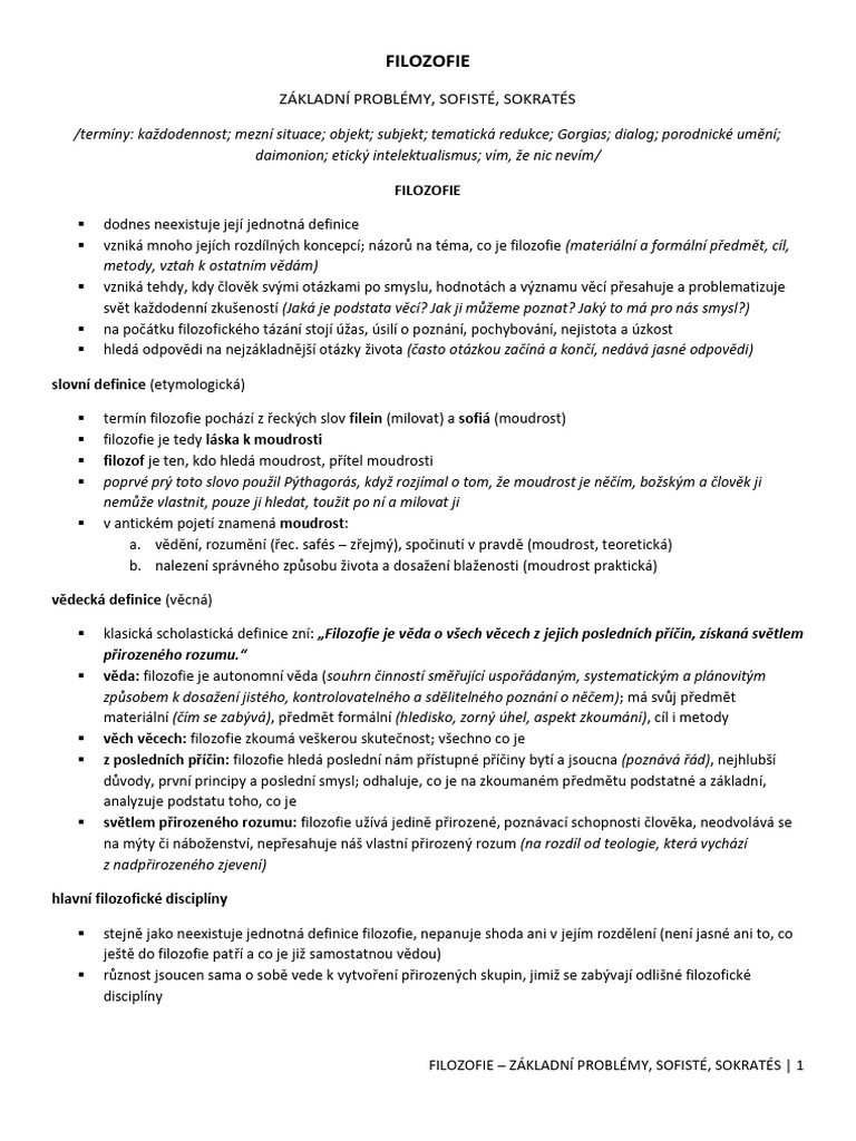 Filozofie - Základní Problémy, Sofisté, Sókratés | PDF