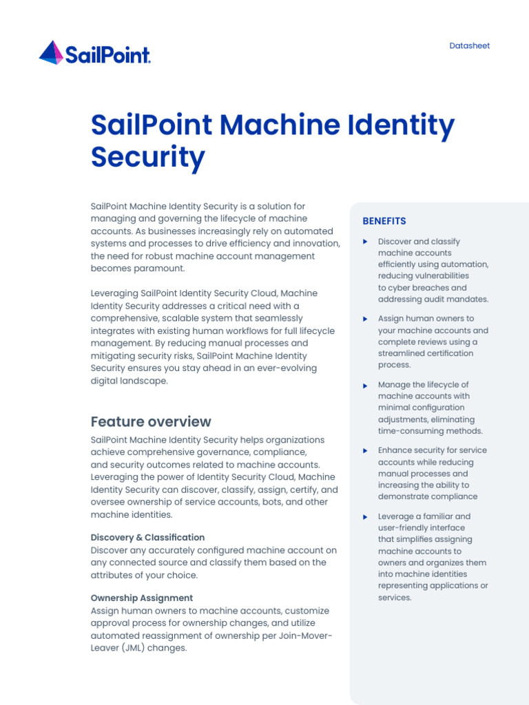 SailPoint Machine Identity Security DS2455 | PDF | Automation | Cloud ...