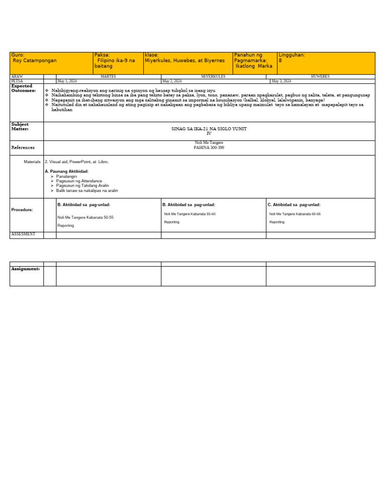 4QFILIPINO 9DL P Week 8R. CATAMPONGAN | PDF