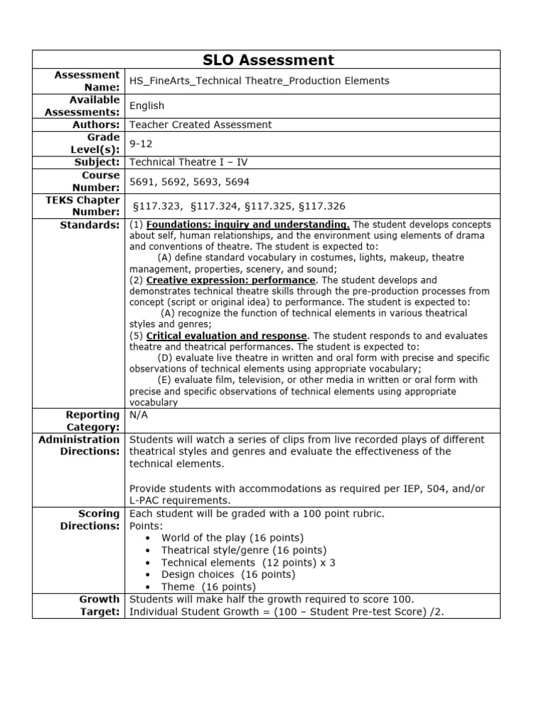 HS FineArts Technical Theatre Production Elements | PDF | Theatre ...
