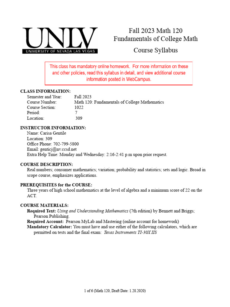 Gentile Syllabus Math 120 Fall 2023 | PDF | Academic Dishonesty ...