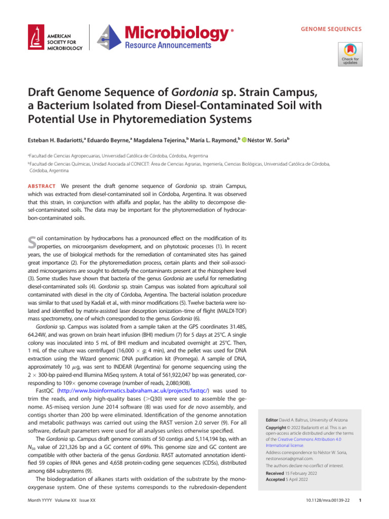 Draft Genome Sequence of Gordonia sp. Strain Campus | PDF | Gene | Bacteria