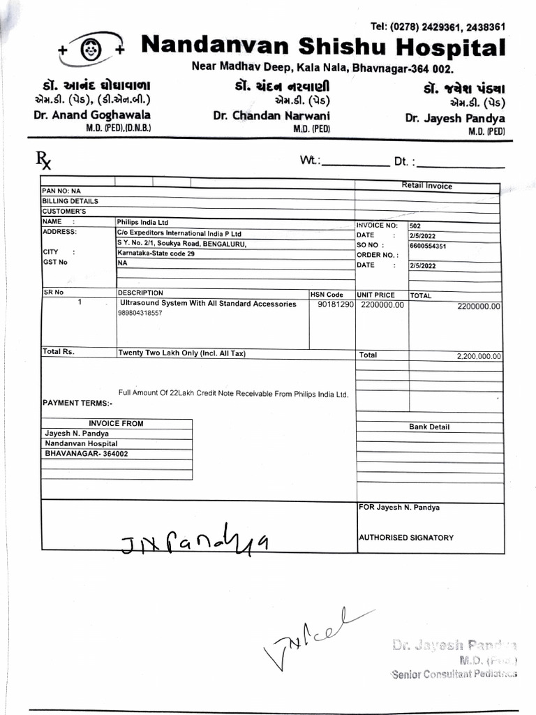 DR Jayesh Pandya 3300 Bill | PDF | Business Documents