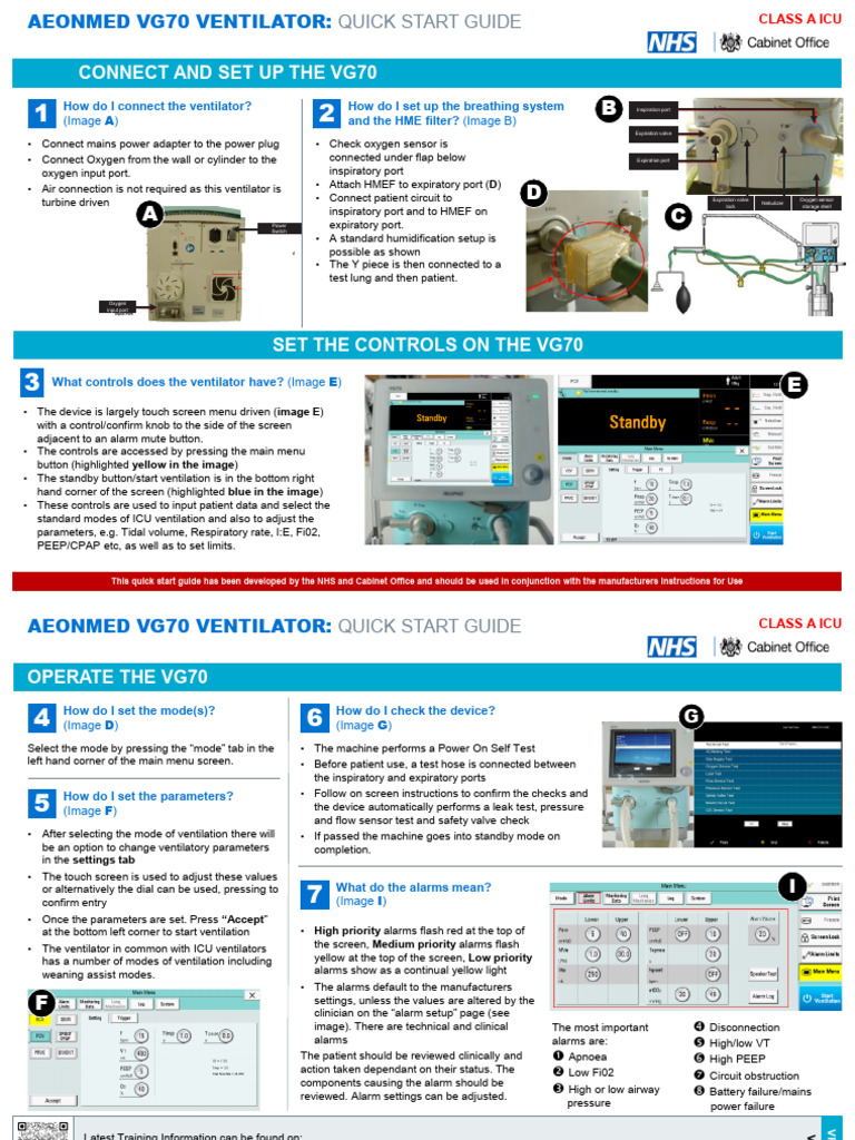 Aeonmed VG70 Quick Start Guide | PDF | Pulmonology | Respiration