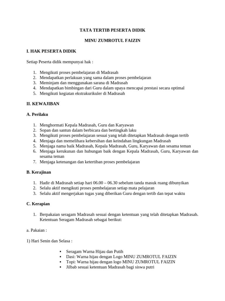 Tata Tertib Peserta Didik | PDF