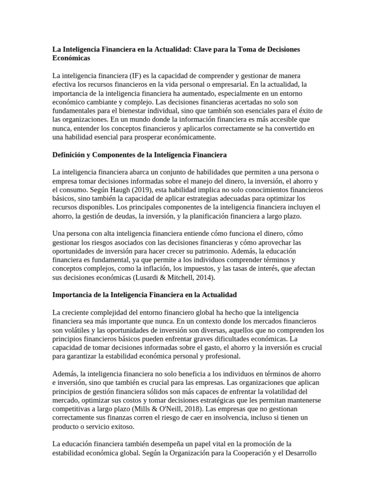 Inteligencia Financiera: Clave Actual para Decisiones | PDF ...