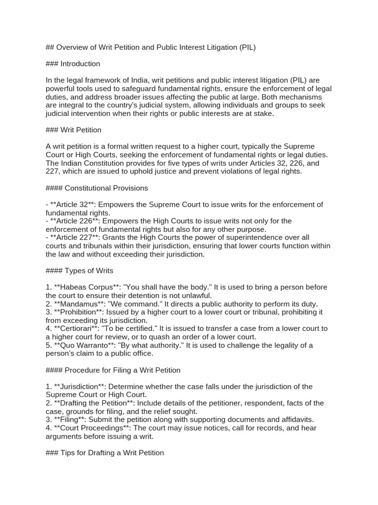 Overview of Writ Petition and Public Interest Litigation | PDF | Writ | Certiorari
