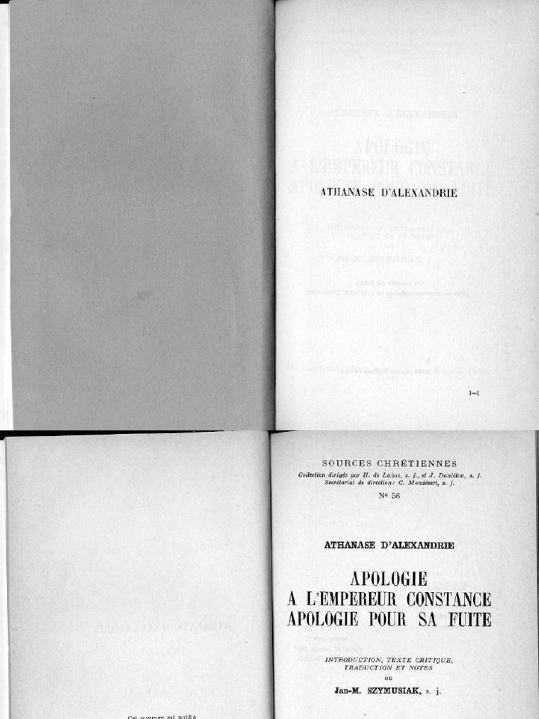 [Sources Chrétiennes 56] Athanase d’Alexandrie - Deux apologies (1958 ...