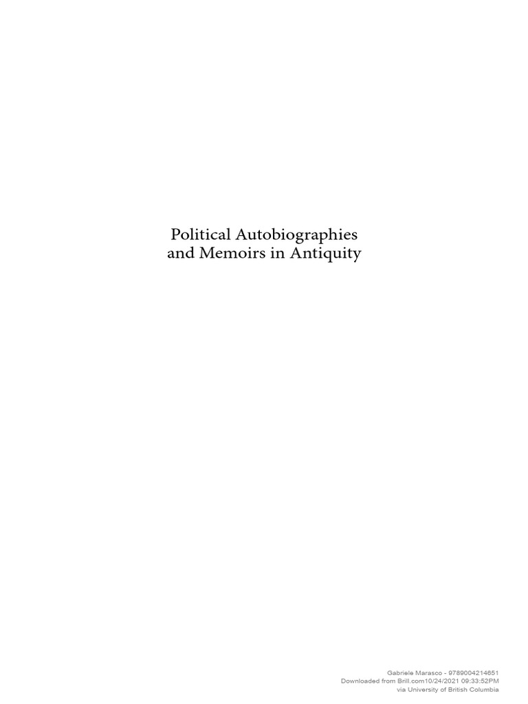 (9789004182998 - Political Autobiographies and Memoirs in Antiquity ...