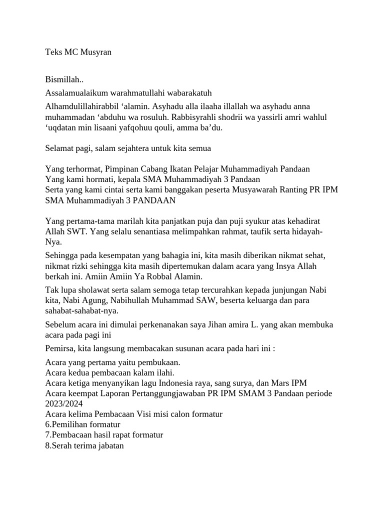 Teks MC Pembukaan | PDF