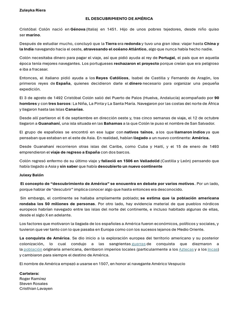 Actividades sobre el Descubrimiento de América | PDF | Cristobal colon