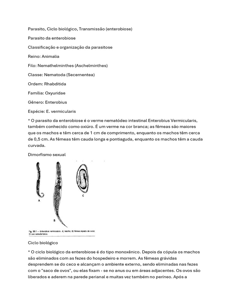 Resumo Enterobiose | PDF