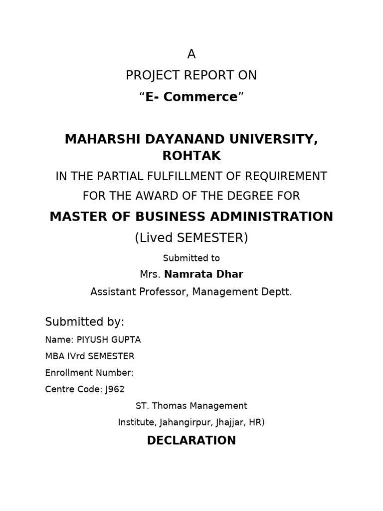 PROJECT REPORT ON E Commerce | PDF | Cost Of Living | E Commerce