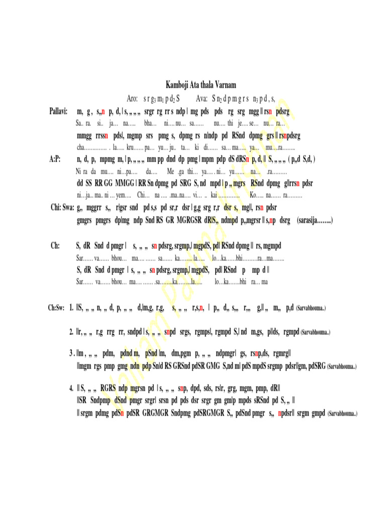 Kamboji Ata Thala Varnam | PDF