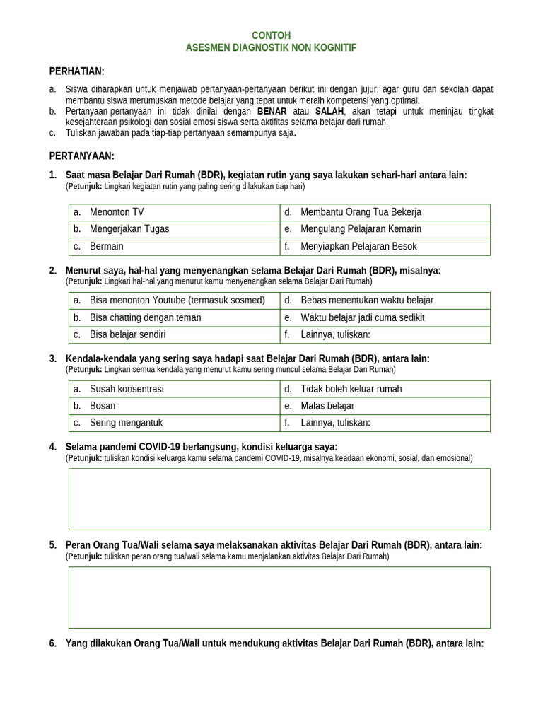 Contoh Penilaian Non Kognitif | PDF