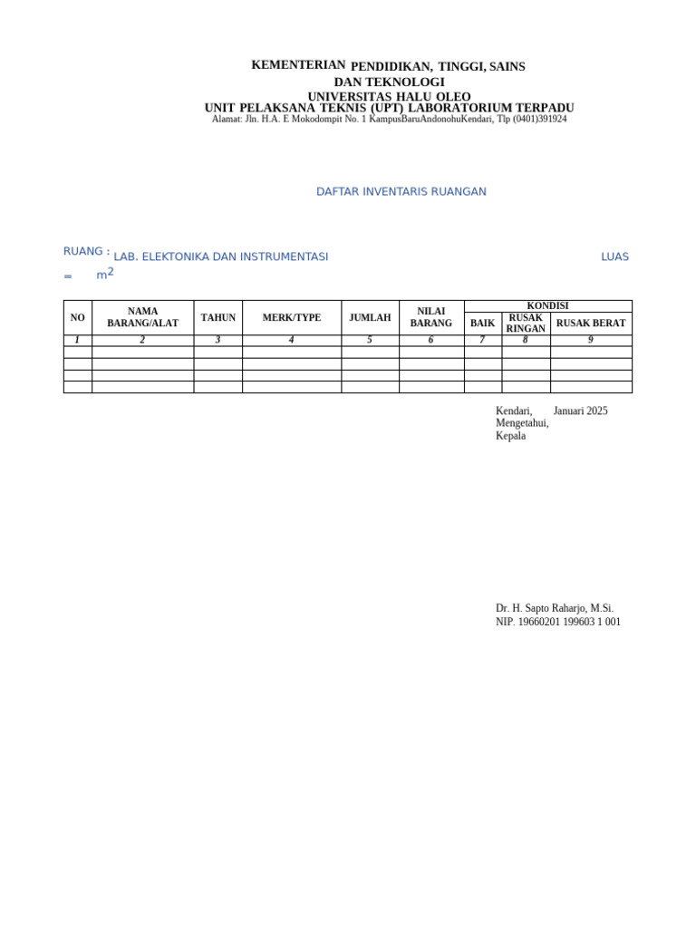FILE DAFTAR INVENTARIS RUANGAN | PDF