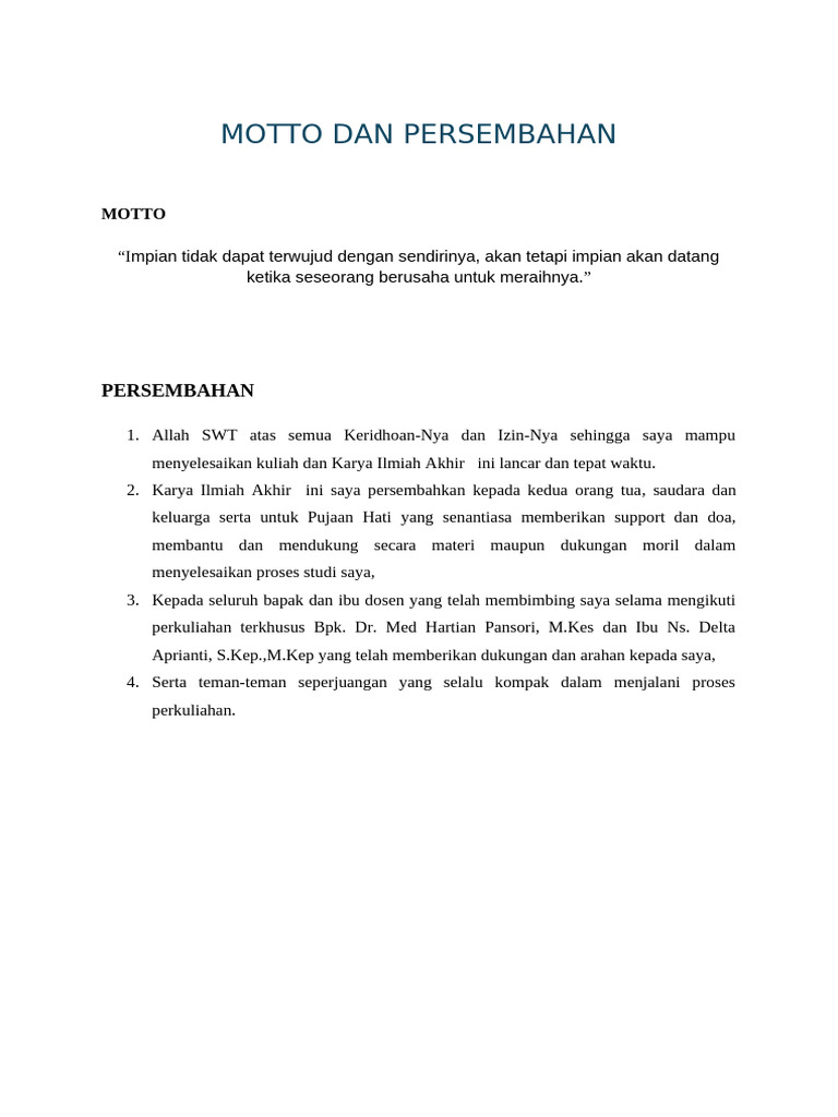 Motto Dan Persembahan Abri Adi Yohanes | PDF