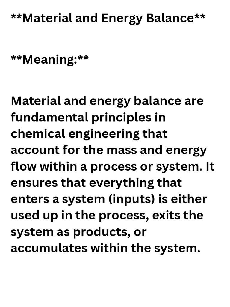 Material and Energy Balance | PDF