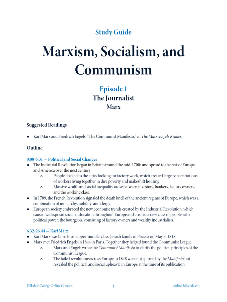 Marxism Lecture 1 Study Guide | PDF | Karl Marx | Communism