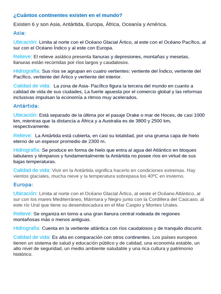 Seis continentes y sus características | PDF | Oceanía | océano Atlántico