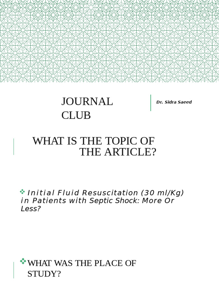 Initial Fluid Resuscitation in Septic Shock | PDF | Sepsis | Shock ...