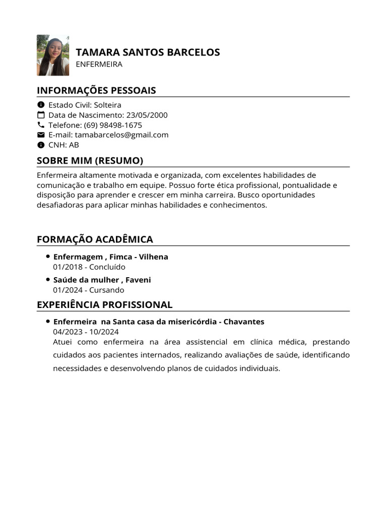 Currículo - Tamara Santos Barcelos | PDF