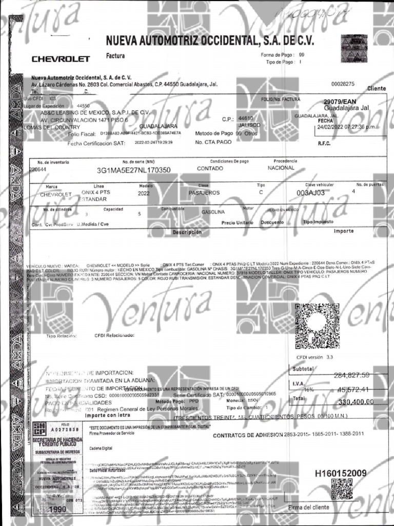 Folio Fiscal en Factura de Auto | PDF