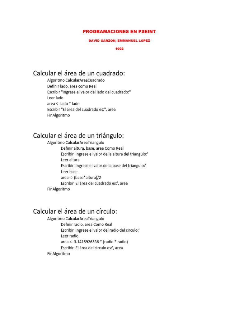 Algoritmos para Calcular Áreas y Perímetros | PDF | Programación de ...