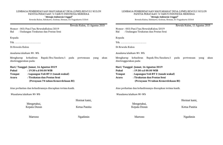 Undangan Tirakatan Dan Pentas Seni 17an 2019 | PDF