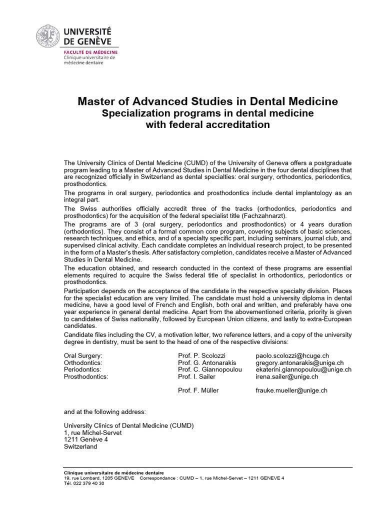 210901_MAS_en_medecine_dentaire_anglais | PDF | Prosthodontics | Orthodontics