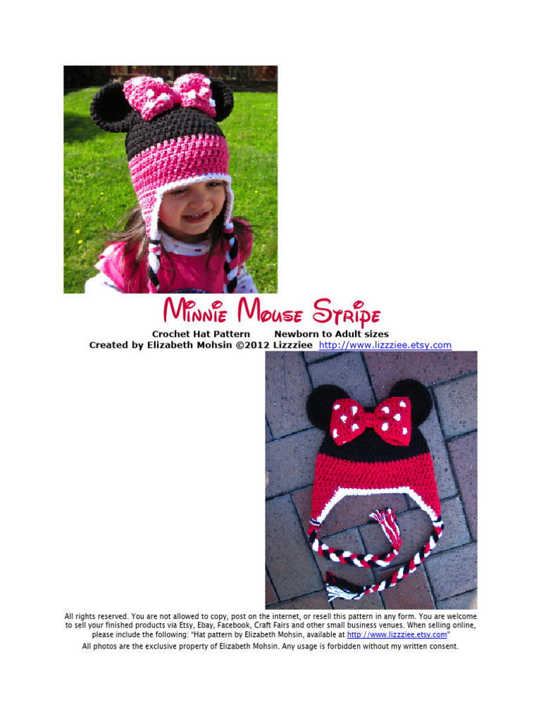 Minnie Mouse Stripe Crochet Hat Patternby Lizzziee | PDF | Crochet | Crafts