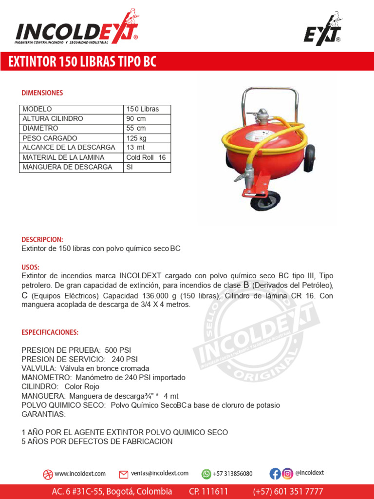 Extintor 150 lb BC INCOLDEXT Bogotá | PDF | Materiales