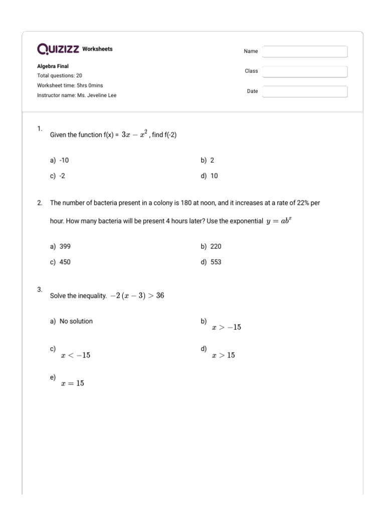 Algebra Final Pdf Mathematical Analysis Mathematical Concepts
