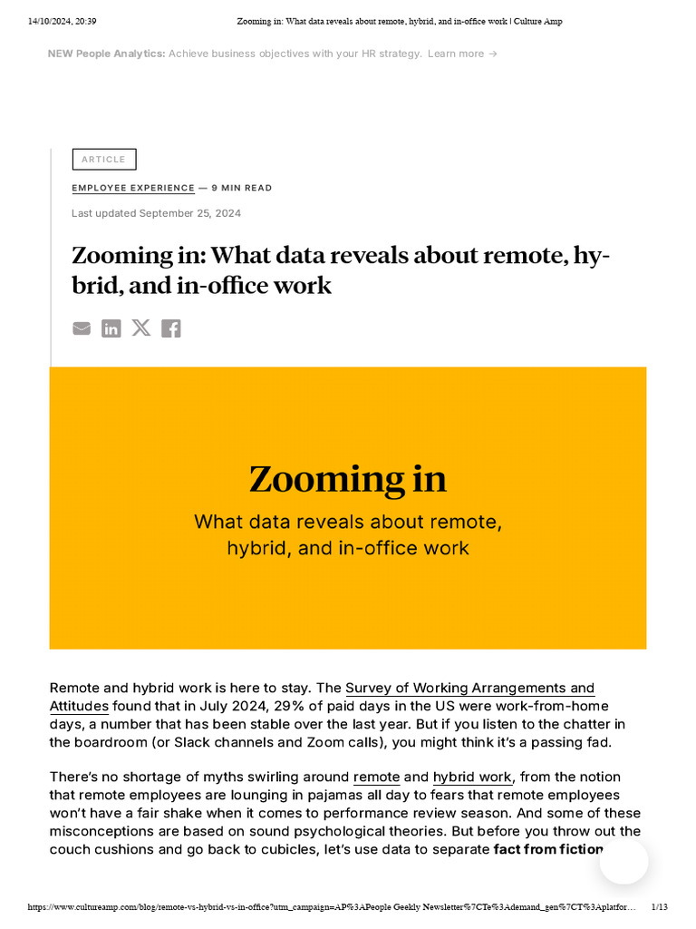 Zooming in - What Data Reveals About Remote, Hybrid, and In-Office Work - Culture Amp | PDF ...