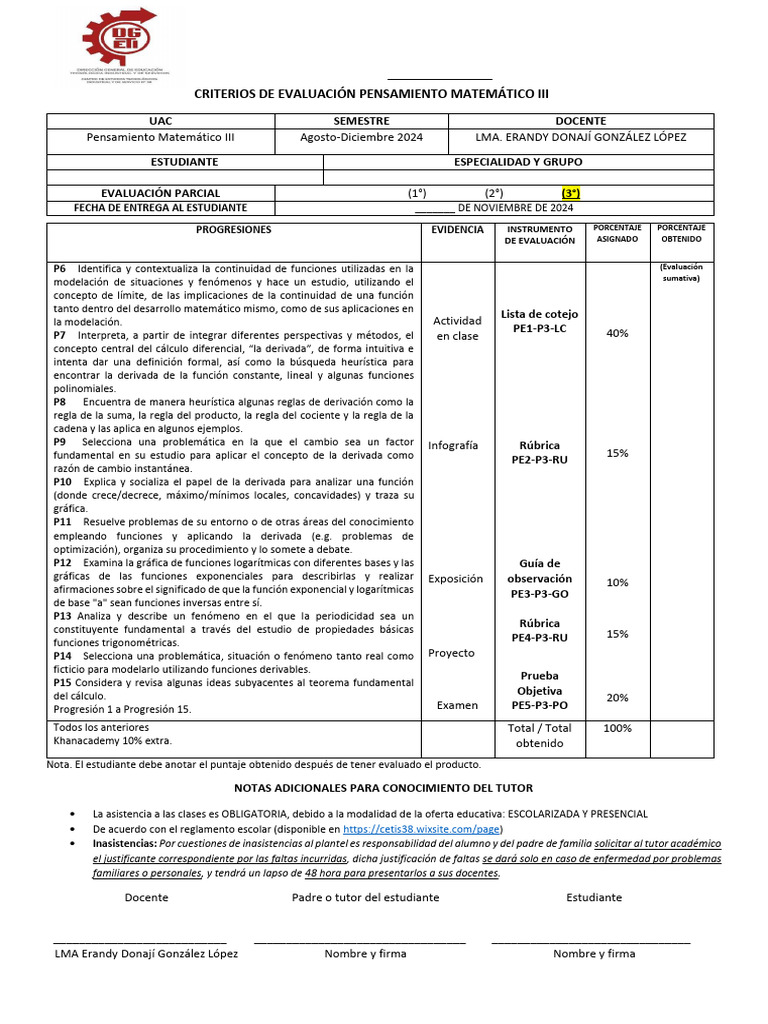 Criterios Evaluación P3 PM3 2024 02 | PDF | Derivado | Logaritmo