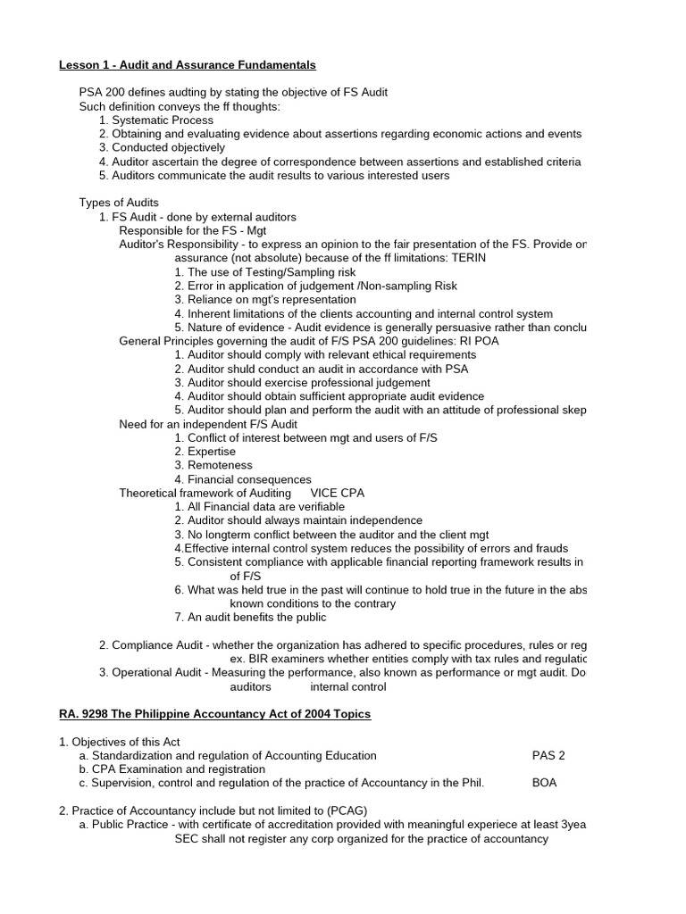 Lesson 1 Audit and Assurance Fundamentals | PDF | Audit | Financial Audit