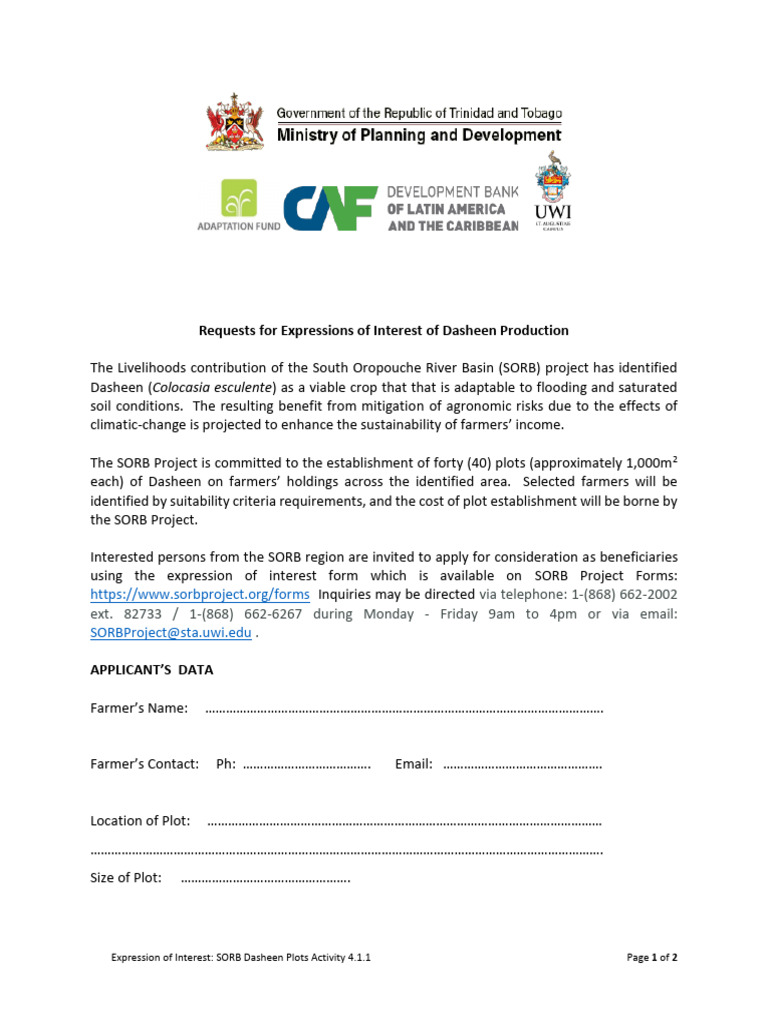 SORB Project Expressions of Interest - Dasheen Plots | PDF ...
