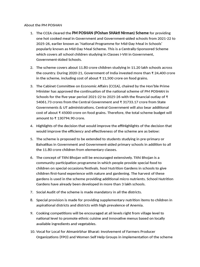 PM POSHAN: School Meal Initiative | PDF