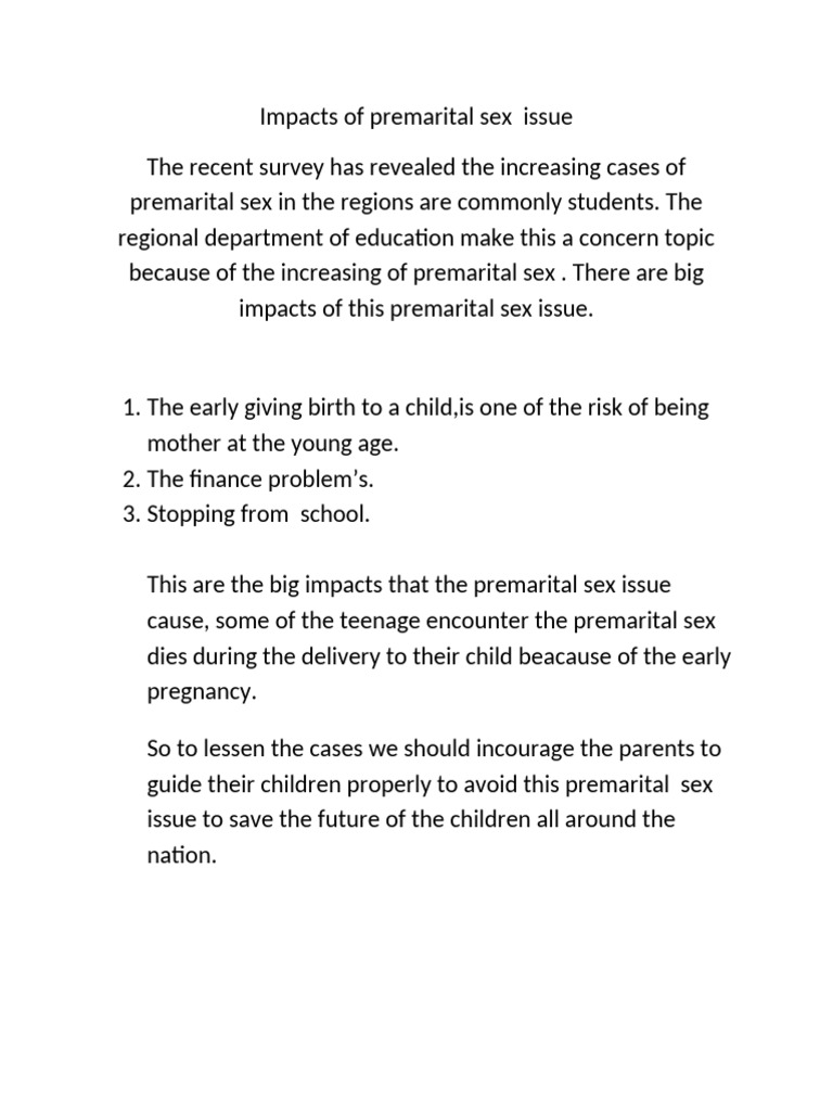 Impacts Of Premarital Sex Issue Pdf 