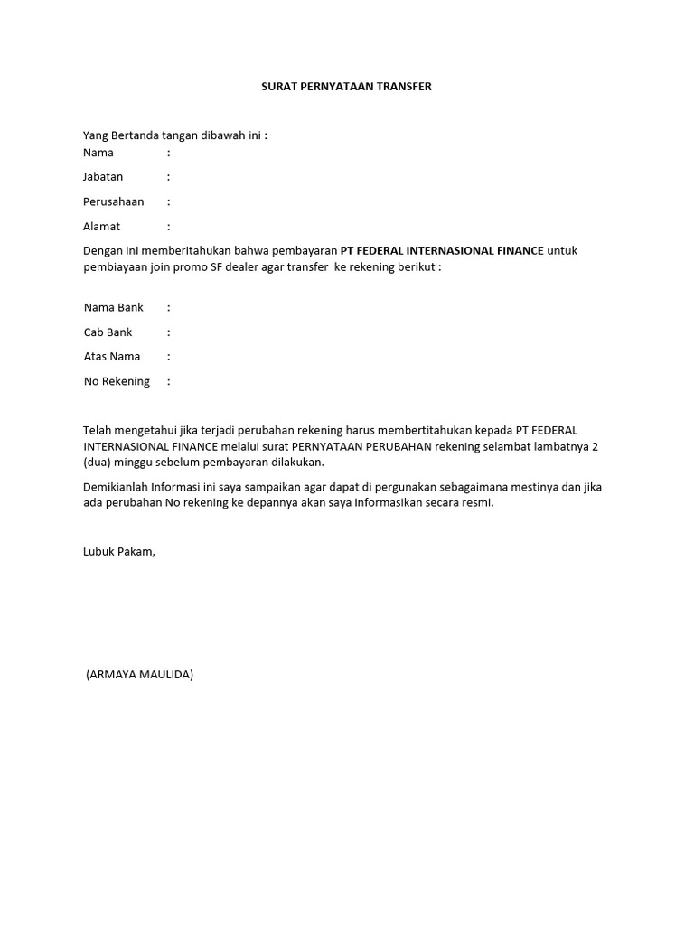Memo Pernyataan Transfer | PDF